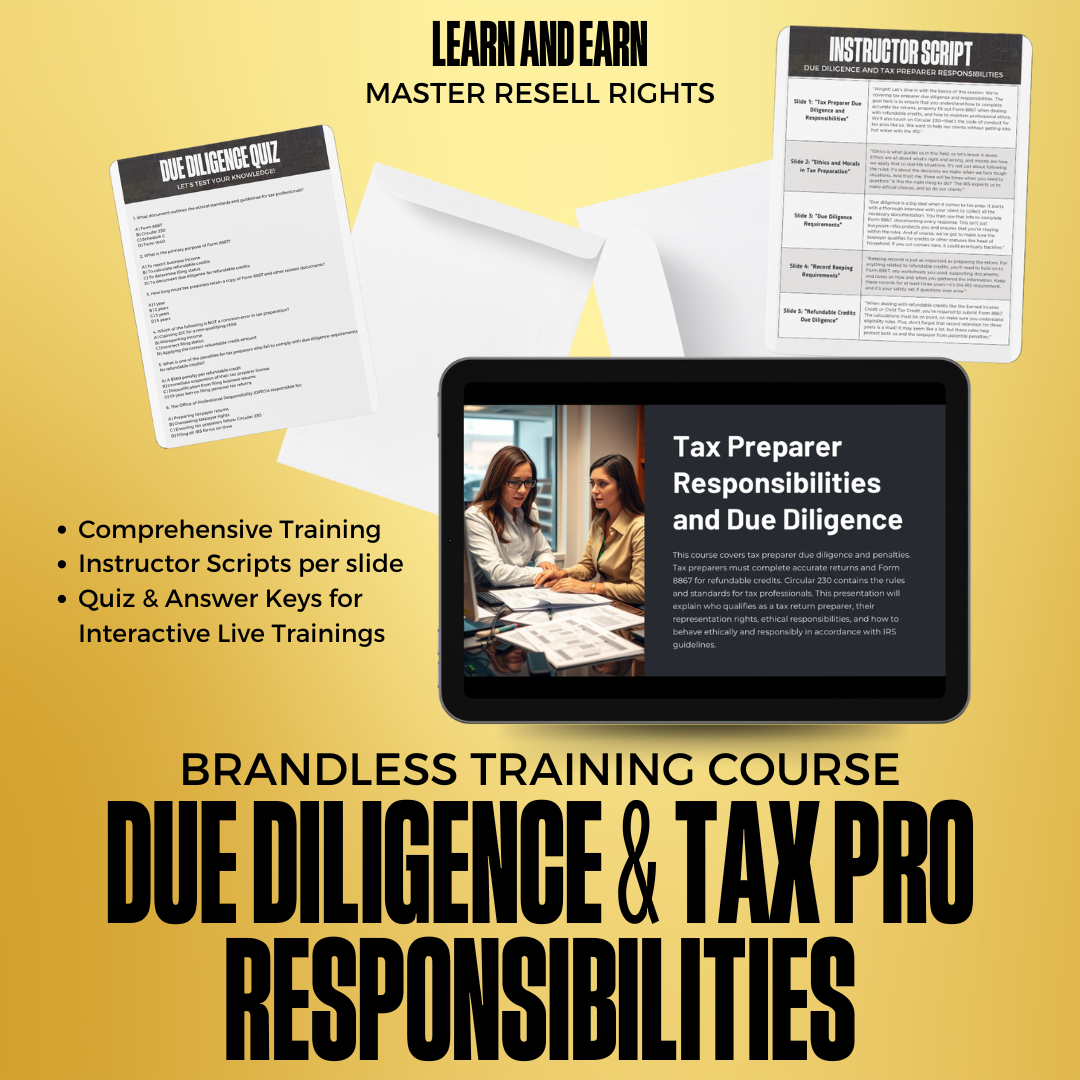 Due Diligence Training with Master Resell Rights - Virtual Tax Boss Academy