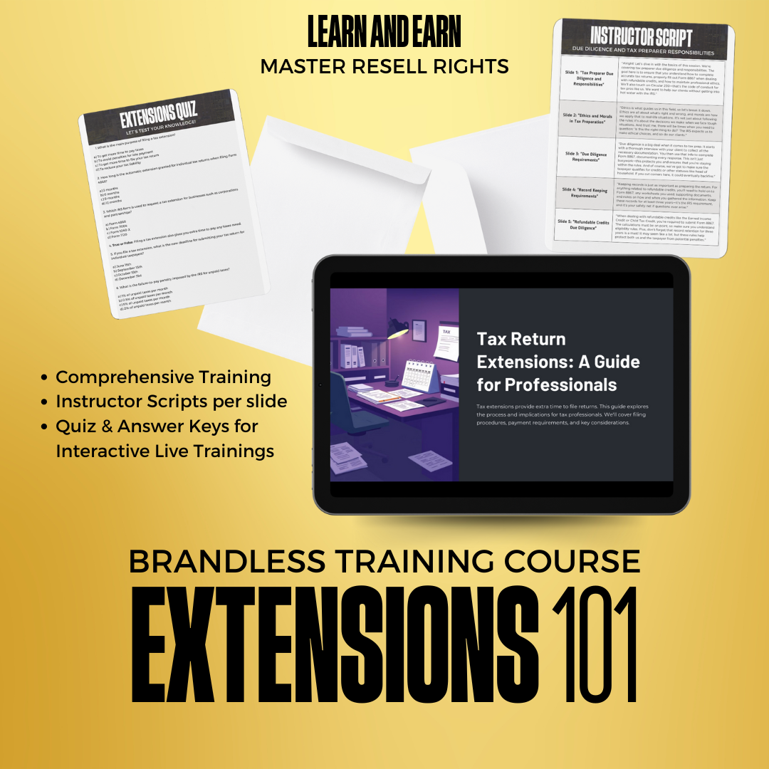 Extensions 101 Tax Training Course with Master Reseller Rights ...
