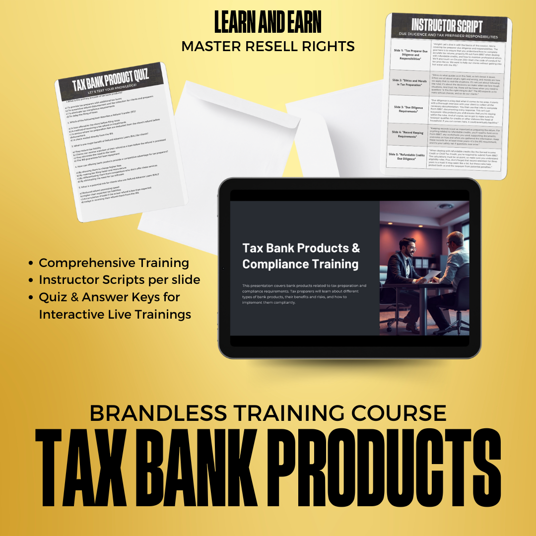 Tax Bank Products Training with Master Reseller Rights - Virtual Tax ...