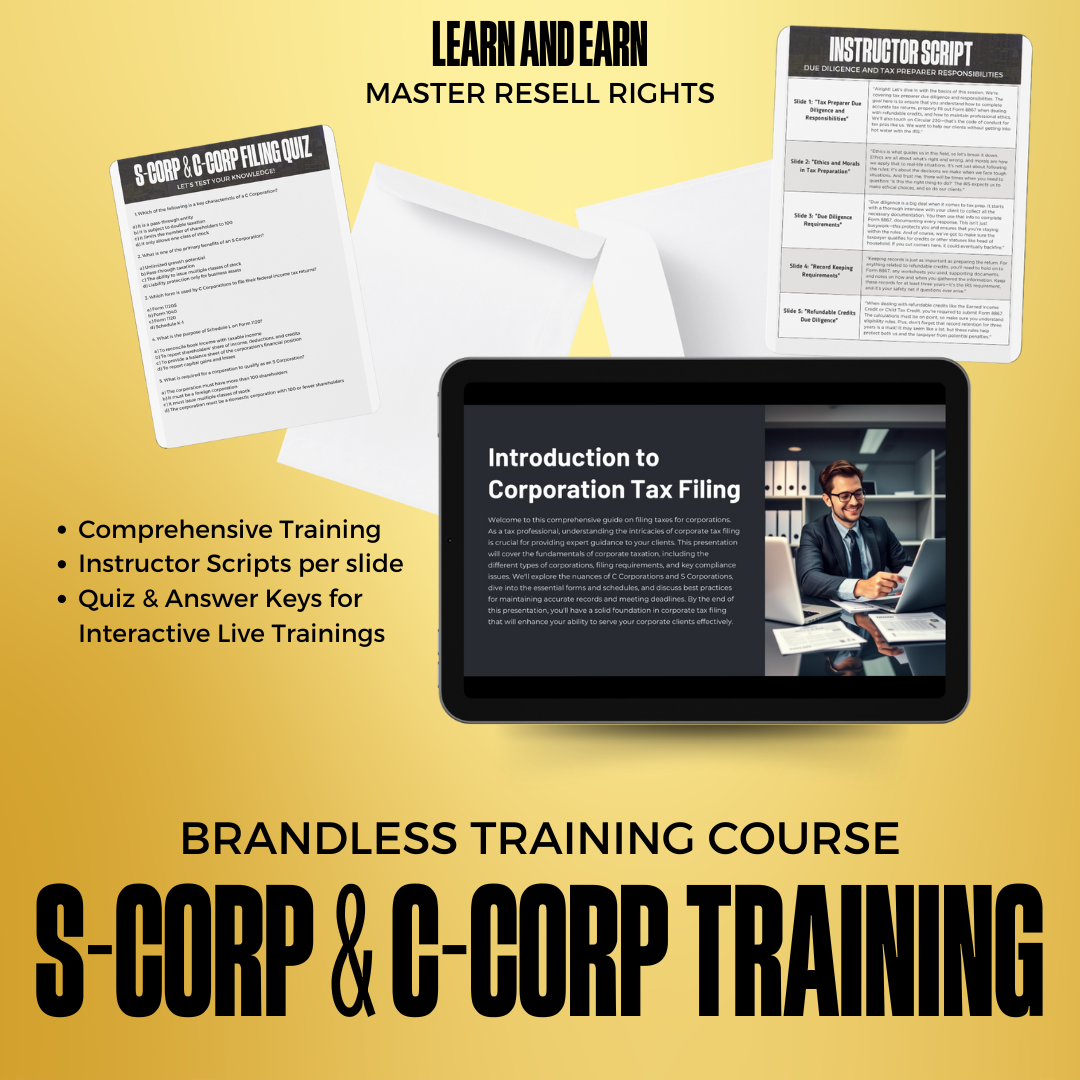 S-Corp & C-Corp Training with Master Resell Rights - Virtual Tax Boss ...