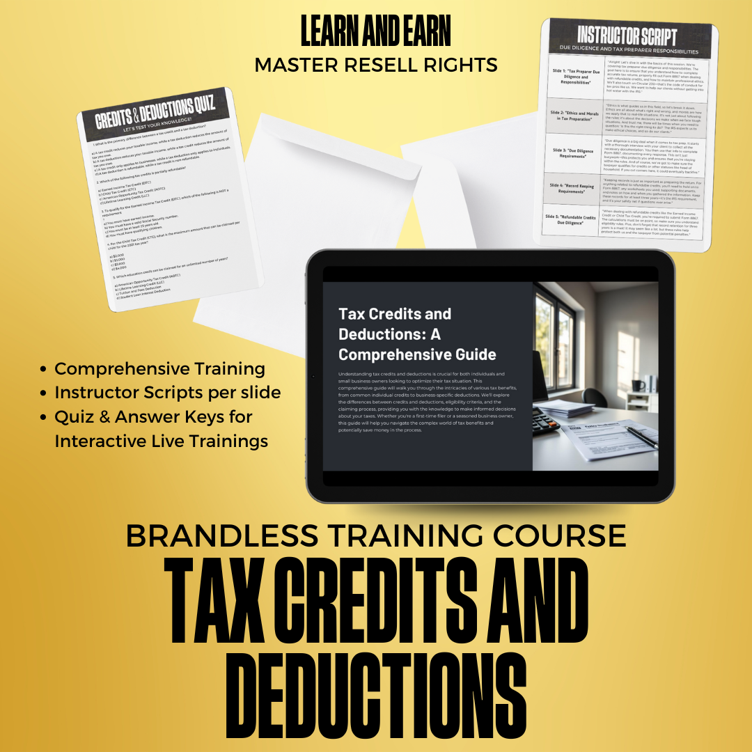 Tax Credits and Deductions Training with Master Reseller Rights ...